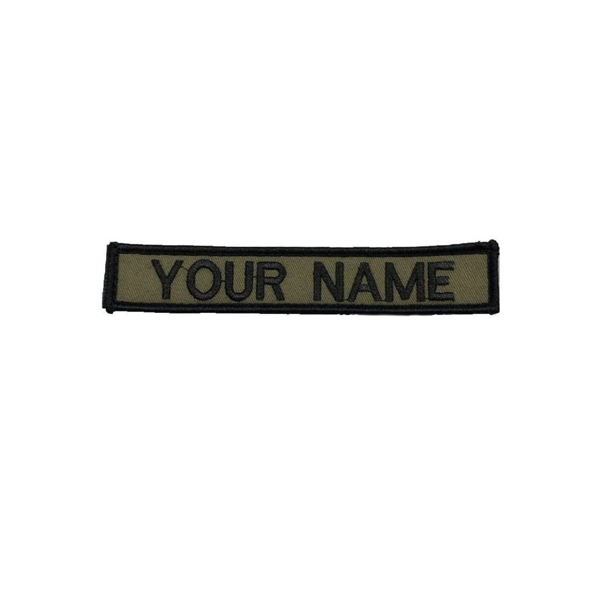 Custom Embroidered Personalised Name Tag Black on Olive – Wedgetail ...