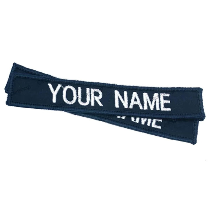 Custom Embroidered Personalised Name Tag White on Blue GPU – Wedgetail ...